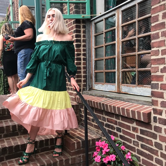 Ann Taylor | Dresses | Off The Shoulder Colorblock Green Dress Ann ...